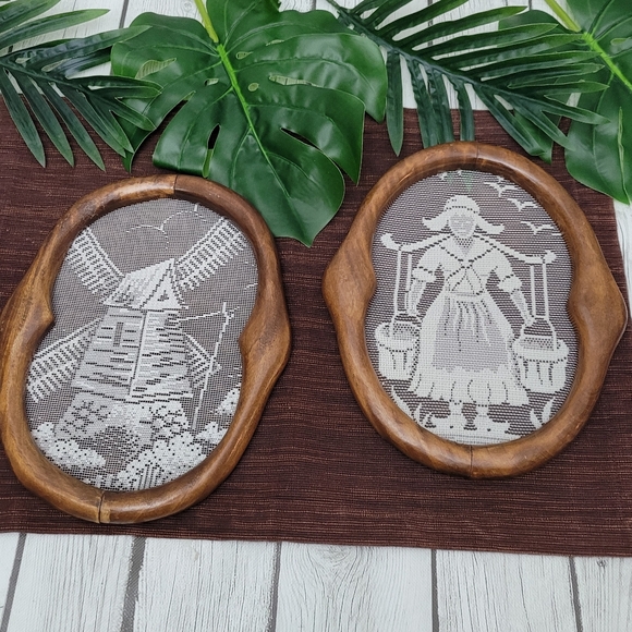 Hand Crafted | Accents | Vintage Wooden Framed Lace Art Set | Poshmark